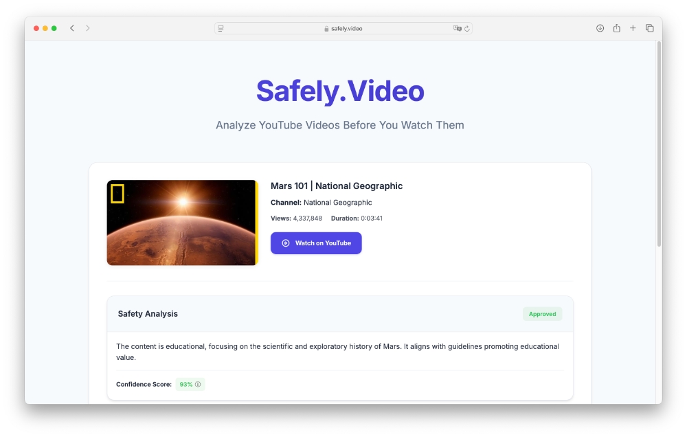 Safely.Video - YouTube Video Safety Analysis